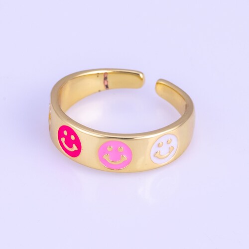 18K Gold Happy Face Ring Smiley Ring Open Ring Adjustable - Etsy