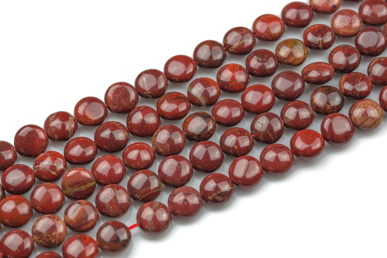Natural Red Jasper- Puffy Coin Beads-10mm- 41 Pieces- Special Shape ...