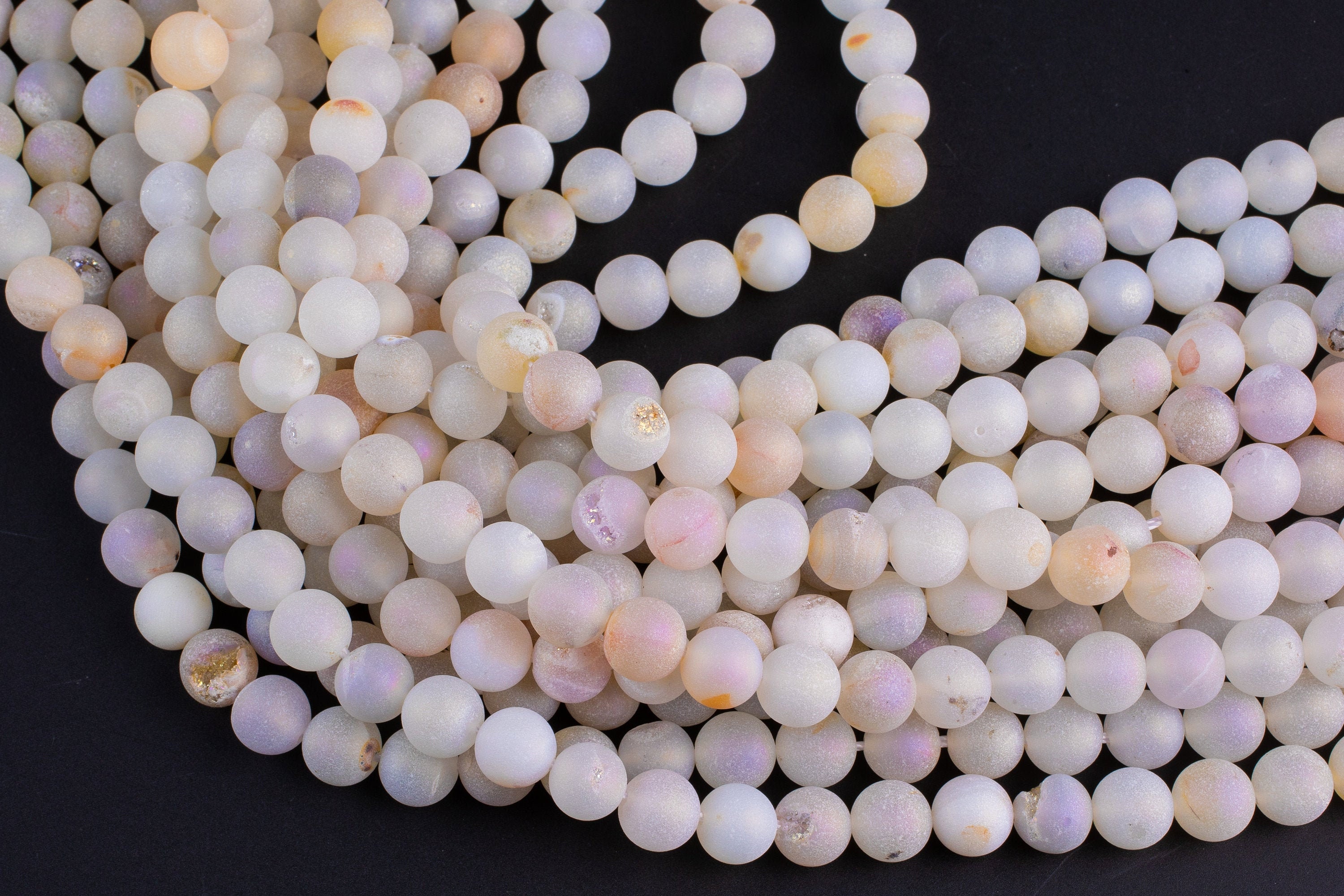 DRUZY AGATE Beads-- Mystic- 8mm, 10mm, 12mm. Full 15.5 Inch Strand AAA ...