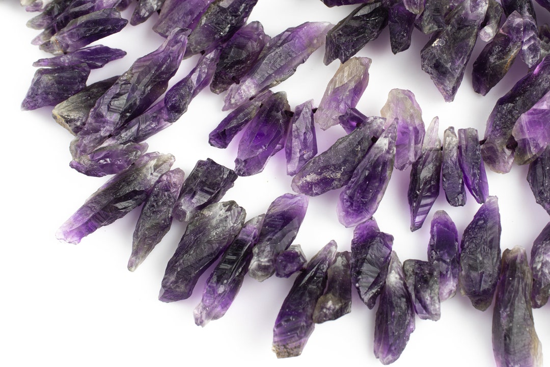 Natural Raw Amethyst Beads Points Spikes Top Side Drilled Freeform 15.5 ...