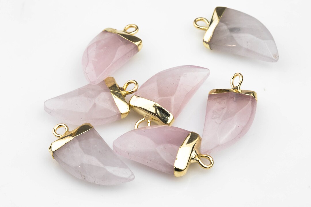 Natural Rose Quartz Pendant With Electroplated Gold Cap- Horn, Teeth ...