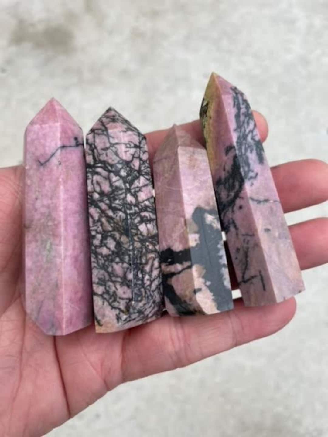 1 Pc Natural Rhodonite Quartz Obelisk Tower Point Wand Healing Crystal ...