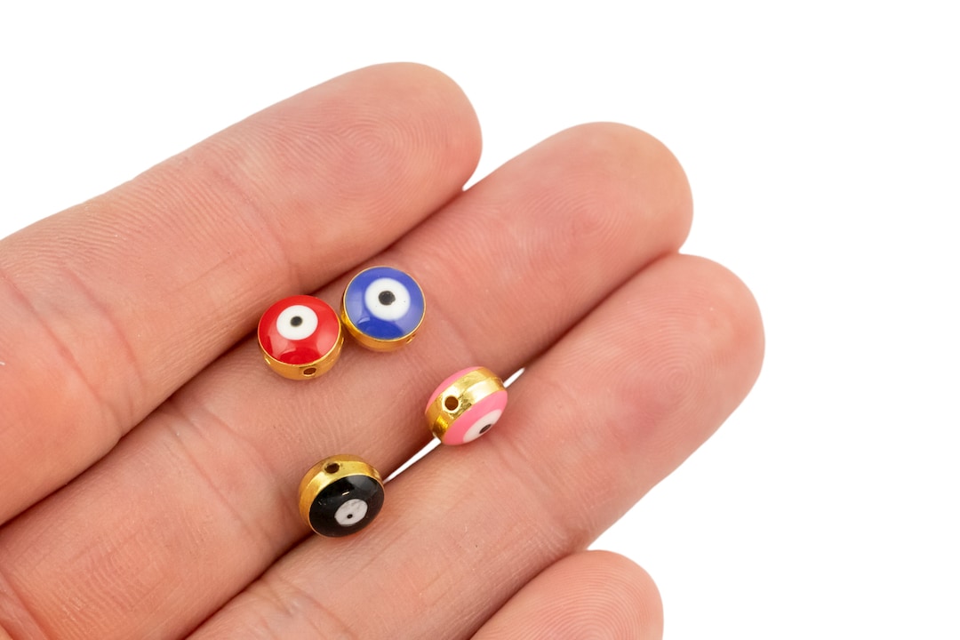 Double Sided Gold Rimmed Evil Eye Enamel Bead Choose Your Color ...