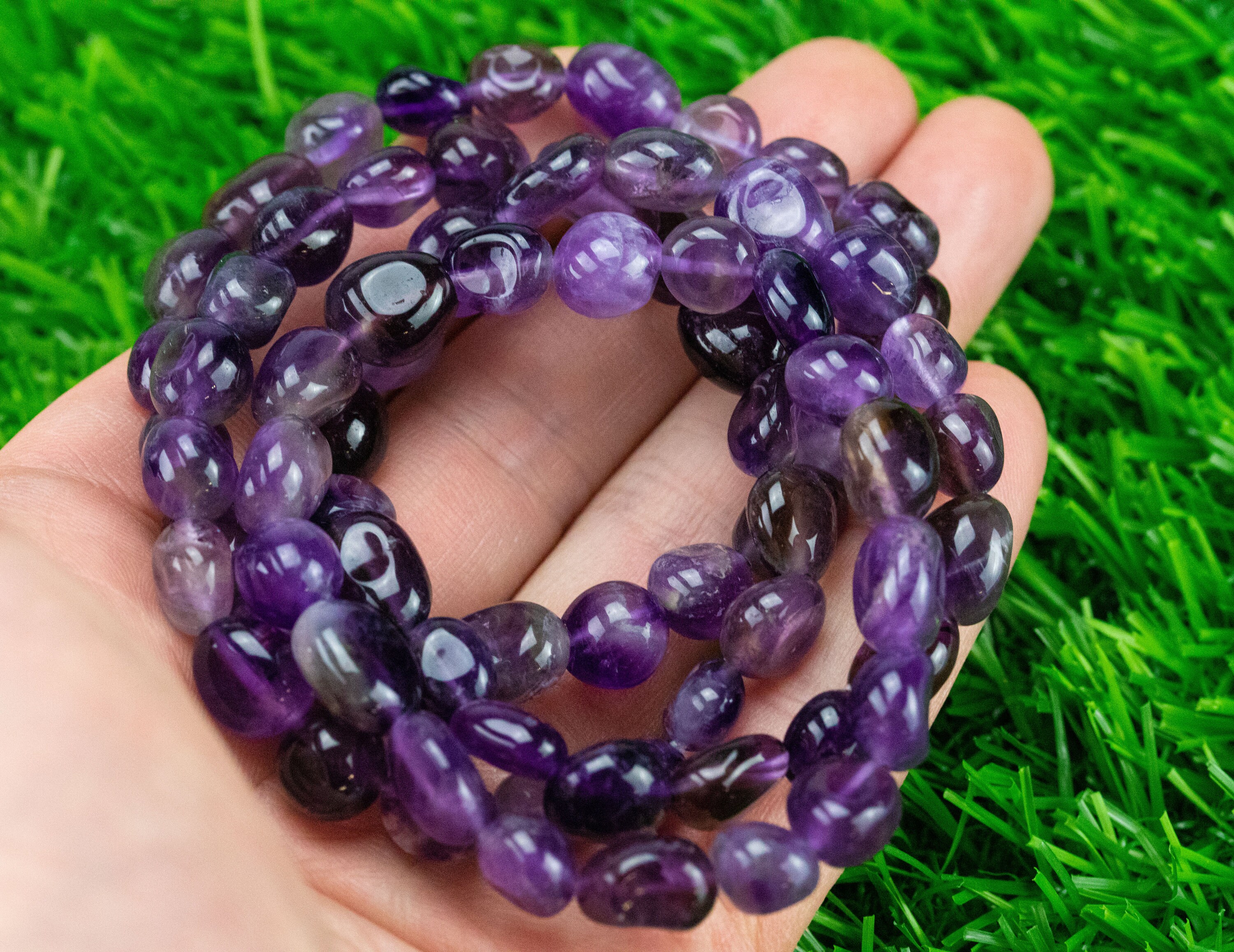 Amethyst Stretchy String Oval Bracelet Natural Crystal Gemstone Crystal ...