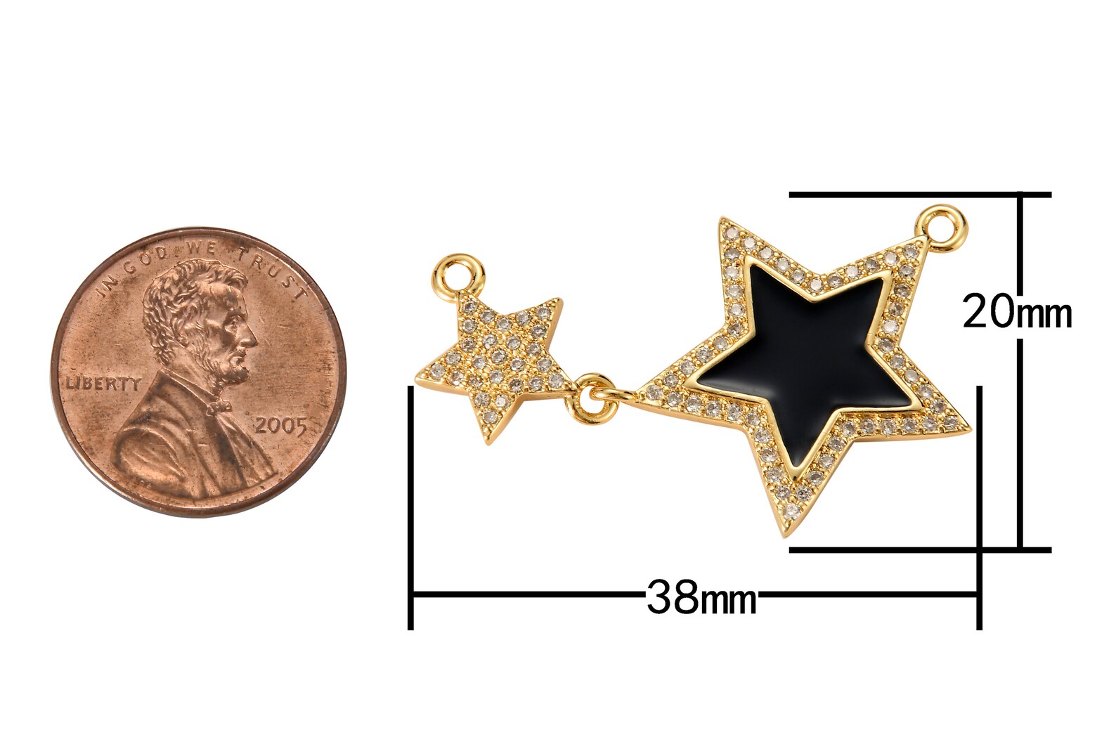 1 Pc 18k Gold Enamel Star Connector Diamond Rainbow CZ Drop Charm Cubic ...