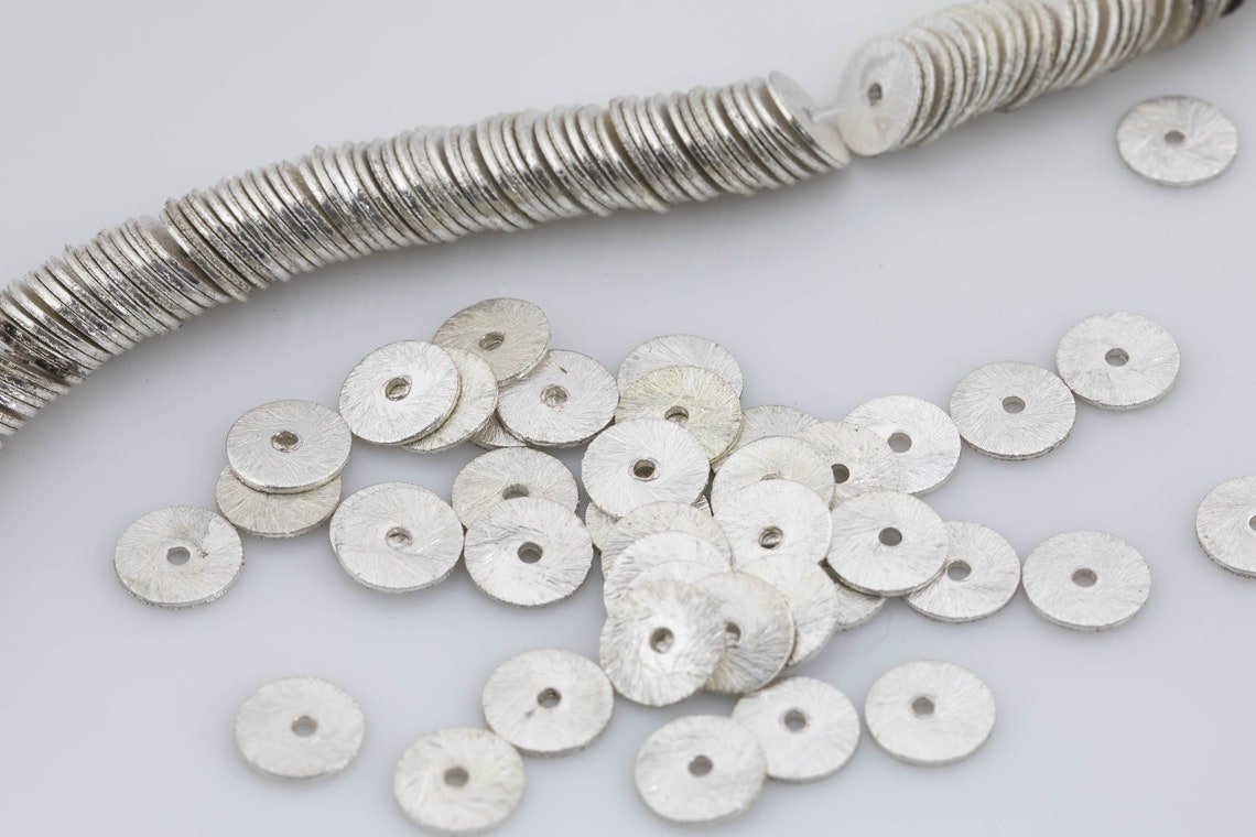 Brushed Silver Flat Disc Beads Spacers - Brushed Disk Heishi Rondelle ...