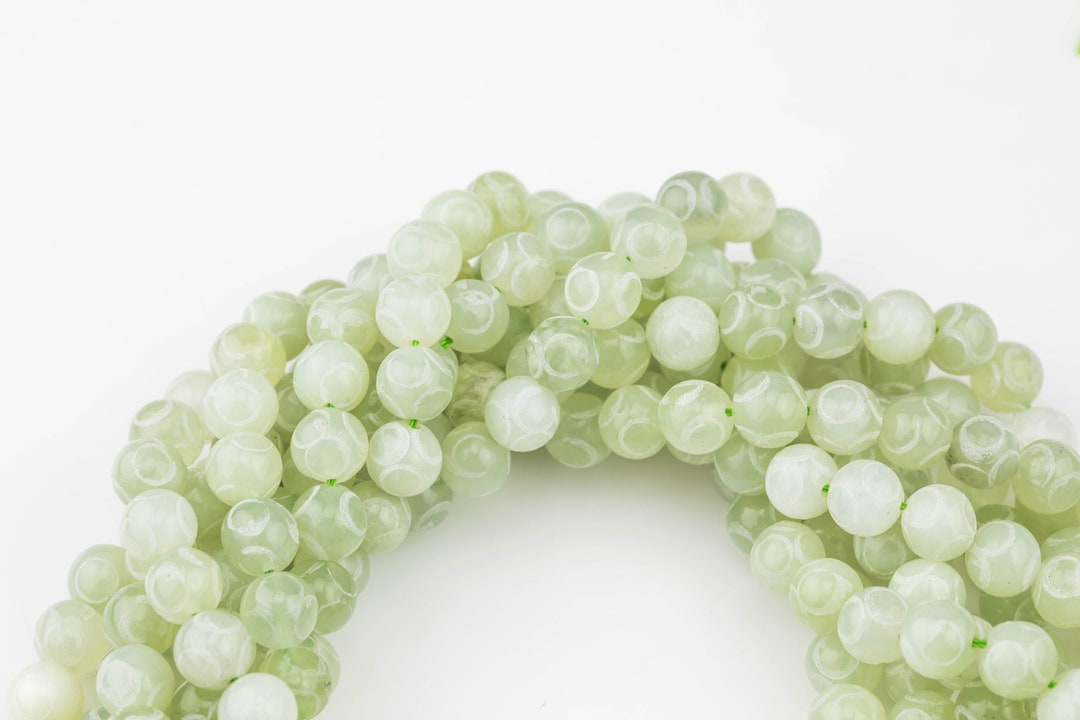 Hand Carved Jade Round Beads. A Quality -full Strand 15.5 Inch Strand ...