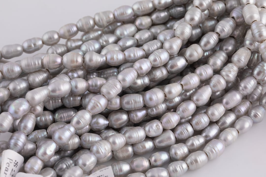 6-7mm*10mm Silver Gray Large Hole Freshwater Pearl Pearls - 8 Inch ...