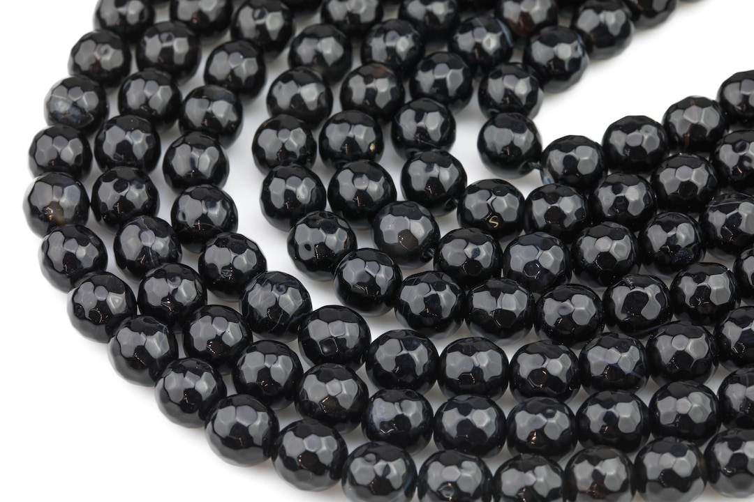 Natural Black Onyx Beads Faceted Round, Full Strand 4mm to 16mm Beads ...