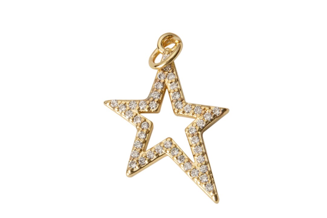 18K Gold Mini Shooting Star Cubic Zirconia Bracelet Necklace Pendant ...