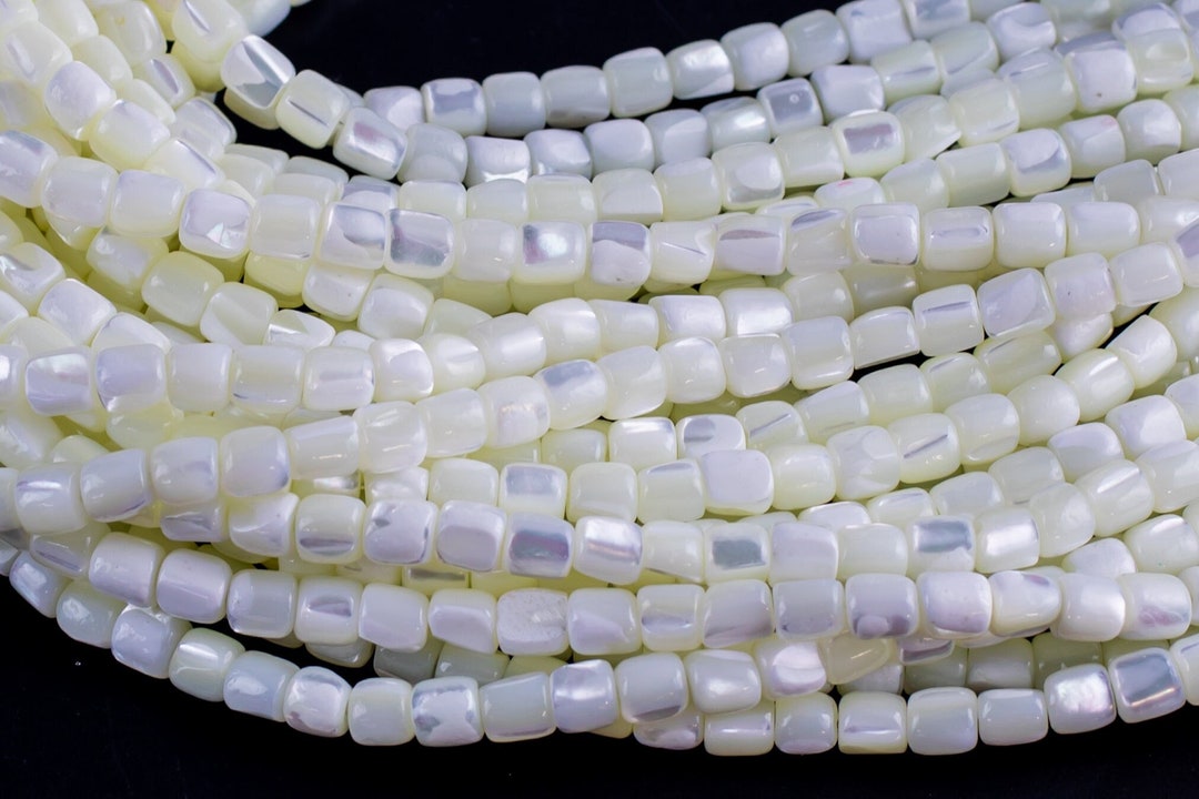 Iridescent White Mother of Pearl MOP Shell Barrel Beads- 6mm- 15.5 ...