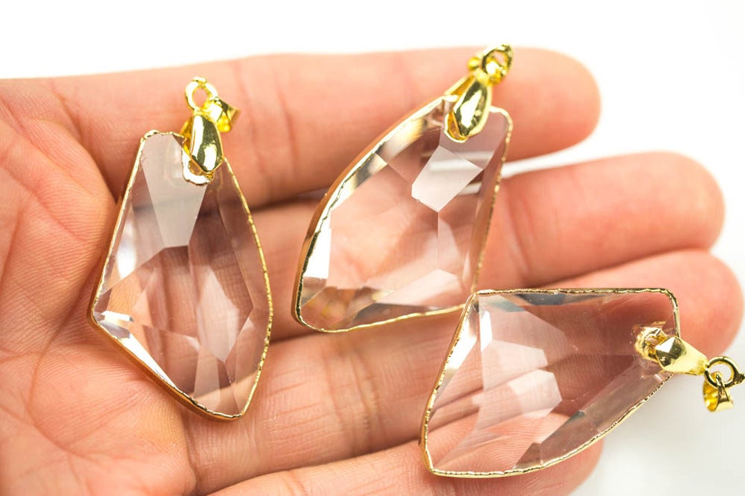 Champagne Crystal Wrapped Trapezoid in Gold and Gunmetal Pendants- 24 ...