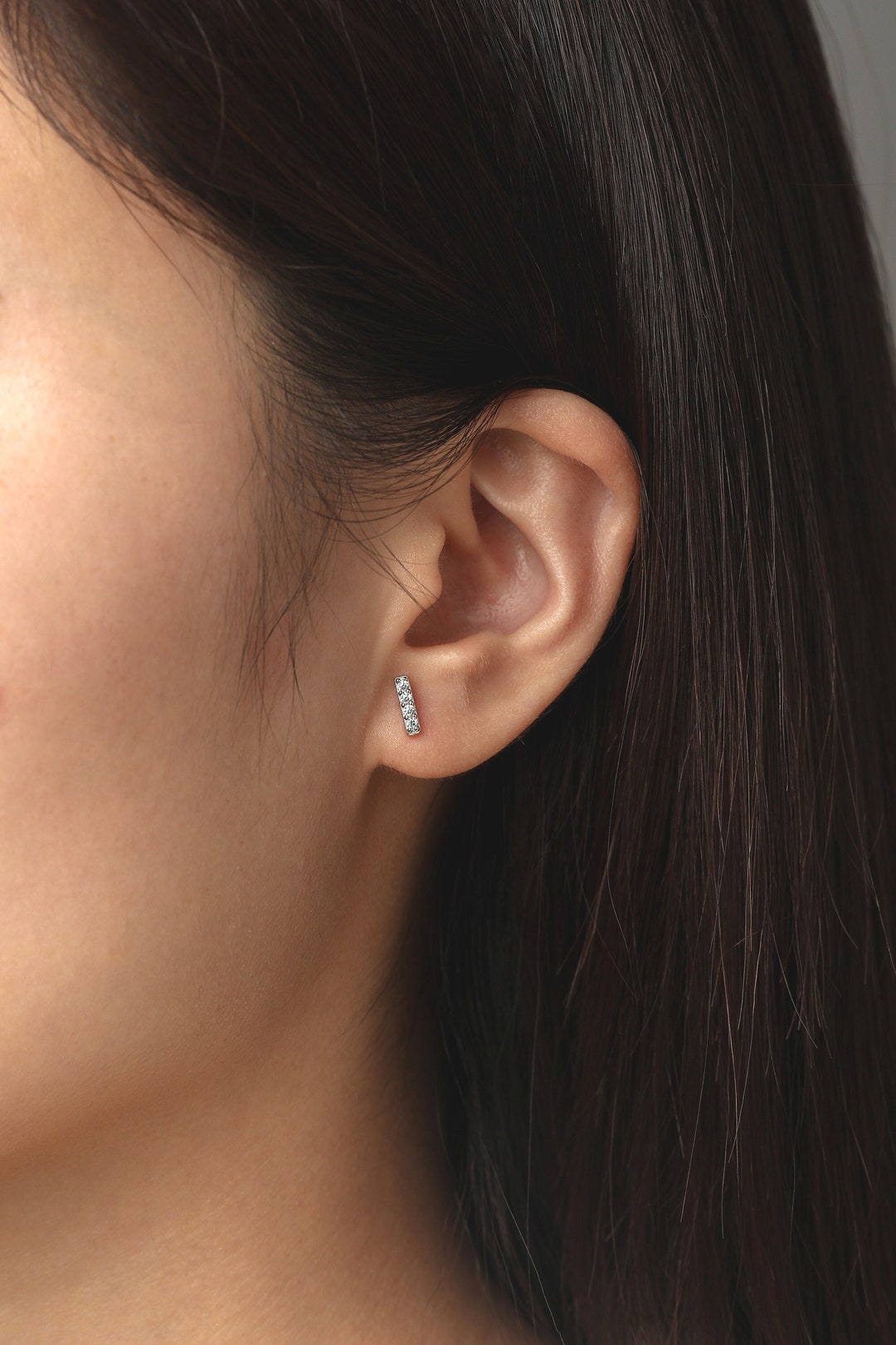 Classic Diamond Earrings Bar Diamond Stud in White Gold Sterling Silver ...