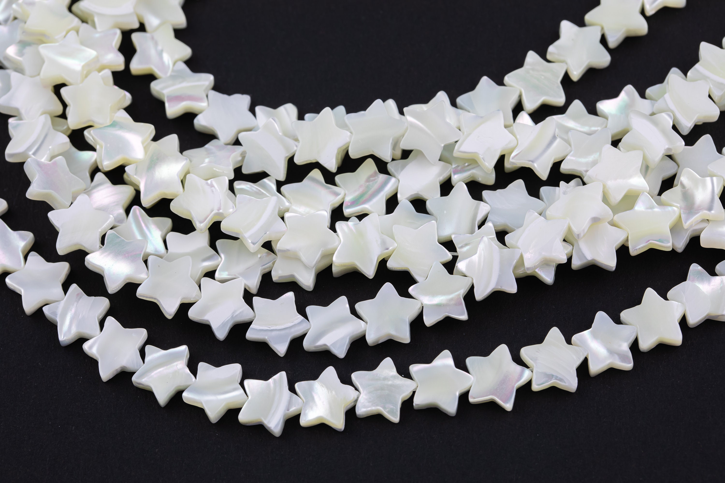 Iridescent White Mother of Pearl MOP Shell Star Beads 6mm to 12mm 15.5 ...