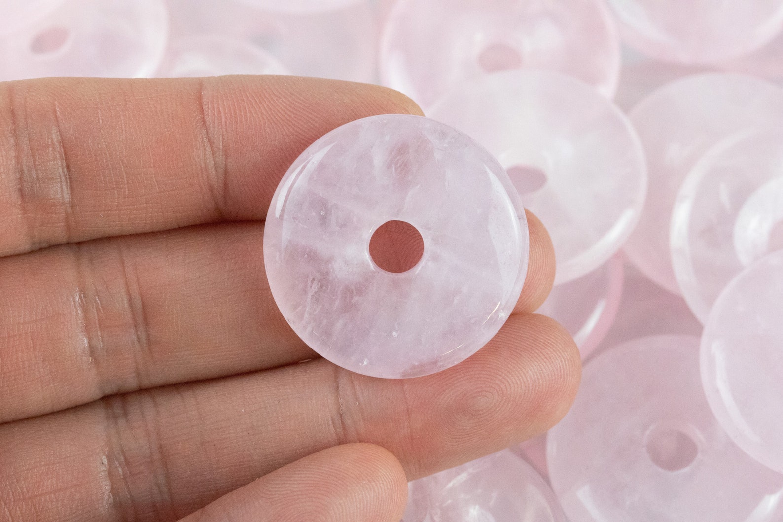 Made in USA Natural Rose Quartz Donut Pendant Circle Pi Stone - Etsy