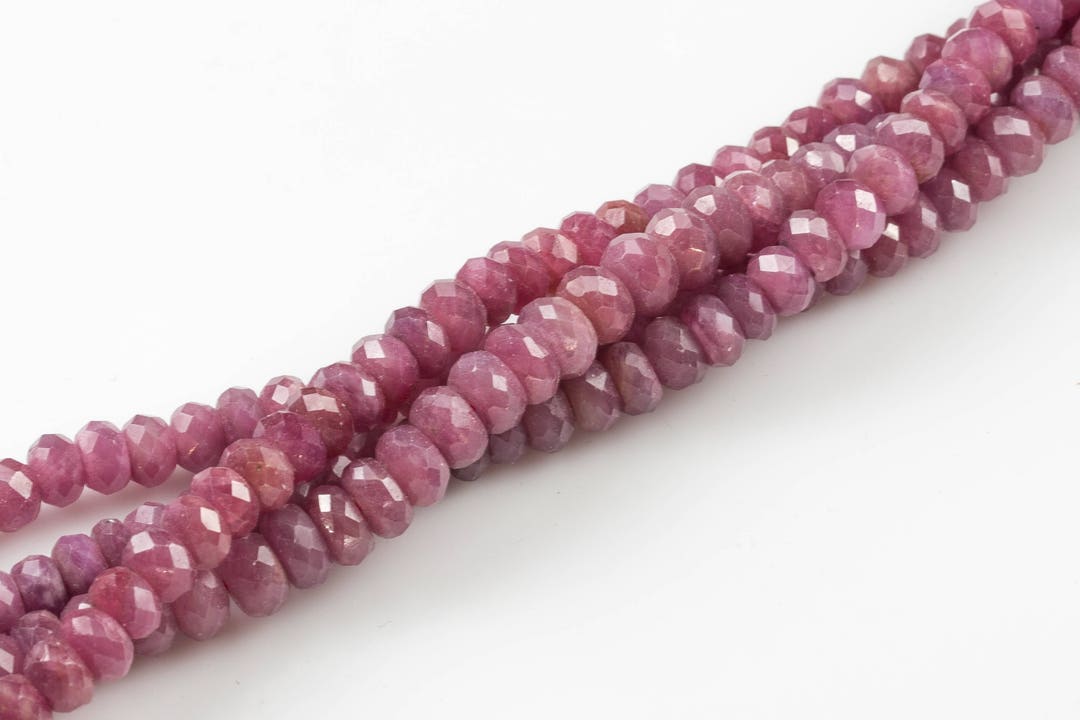 Natural Ruby, AA Quality Quality in 6mm Faceted Roundel- 18 Inch Strand ...