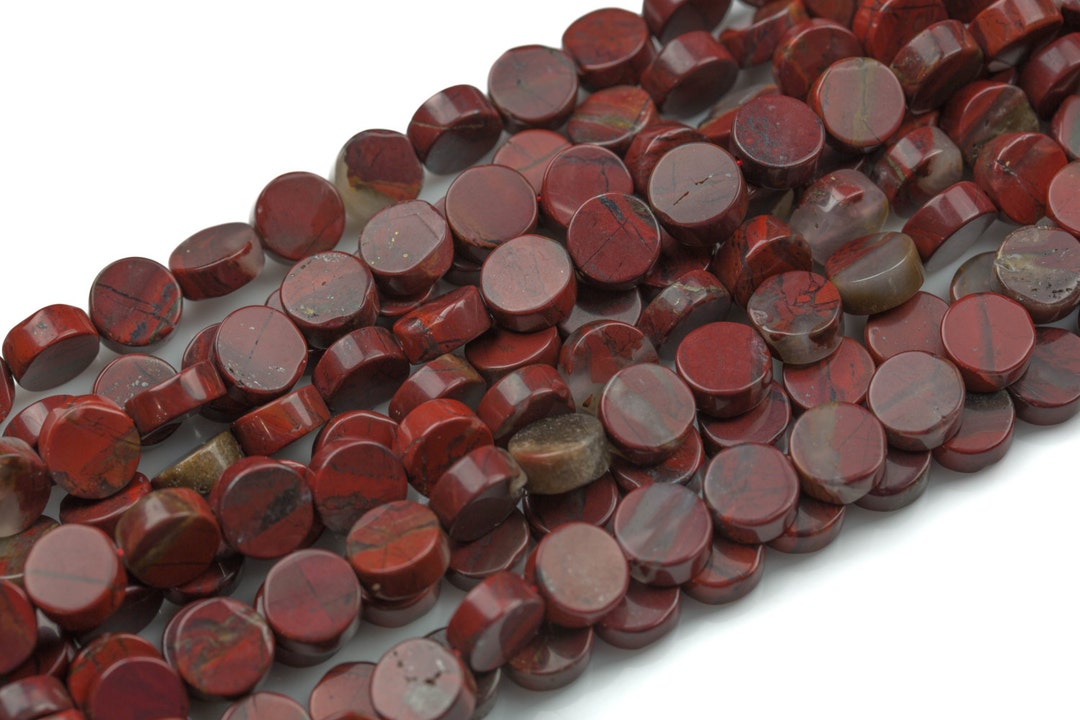 Natural Red Jasper- Flat Coin- Beads-10mm- 40 Pieces- Special Shape ...