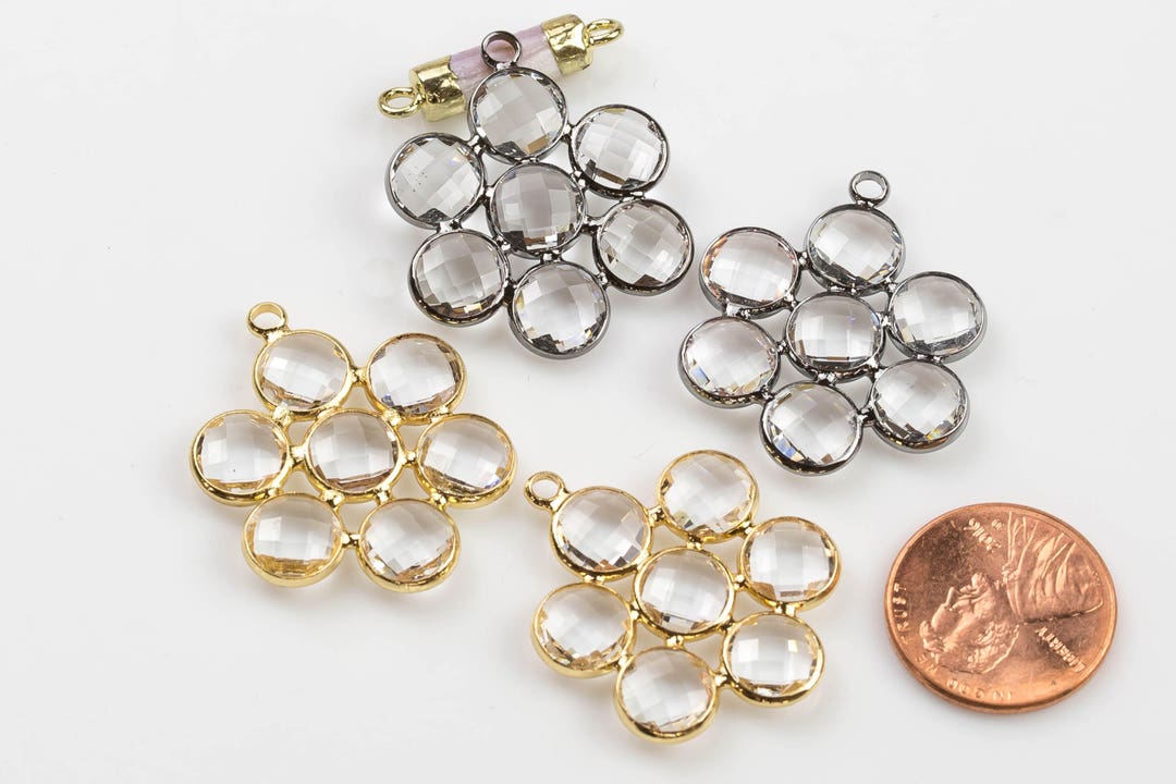 Flower Hydro Clear Quartz Bezel- 24mm- Gold or Gunmetal - Etsy