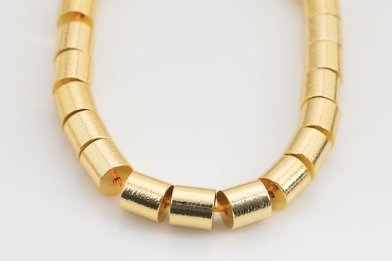 18K Brushed Gold Barrels Solid Copper High Quality Gold Plating 6mm 8mm Gold Plated Copper Barrel Barrels Beads Charm AAA Quality