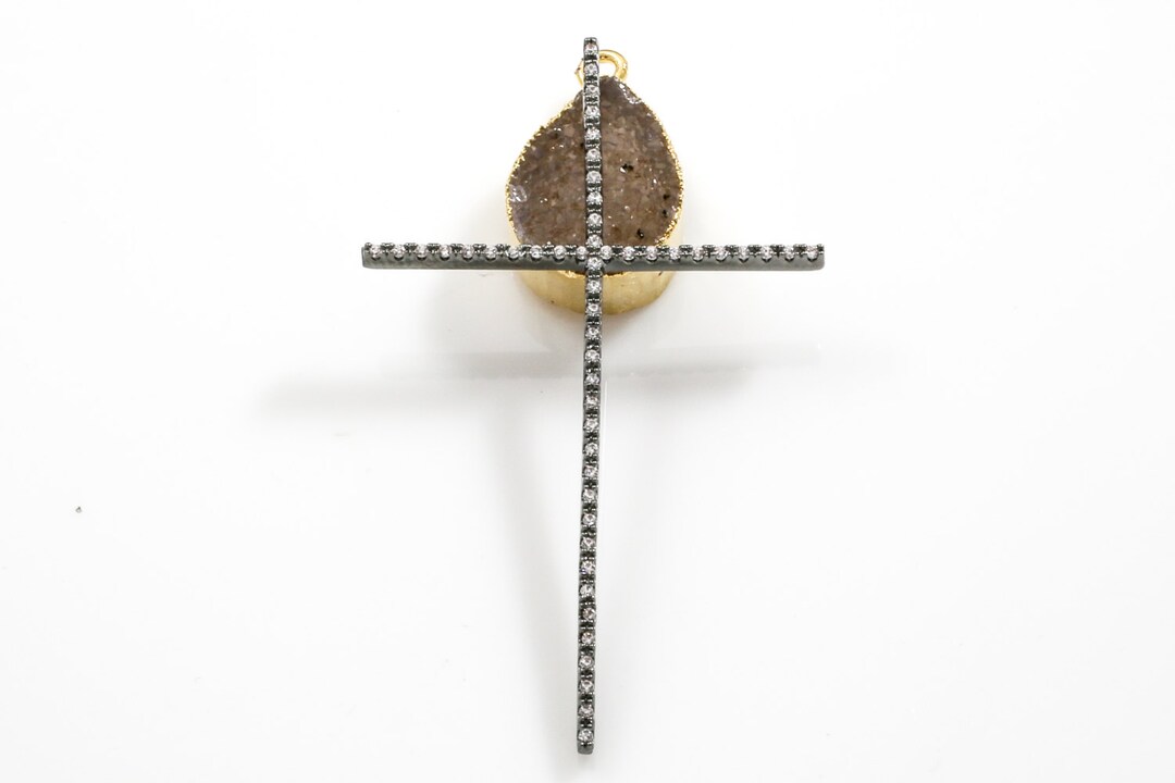 Long Skinny Cross CZ Pave Pendant - Gold, Silver, Gunmetal - Etsy
