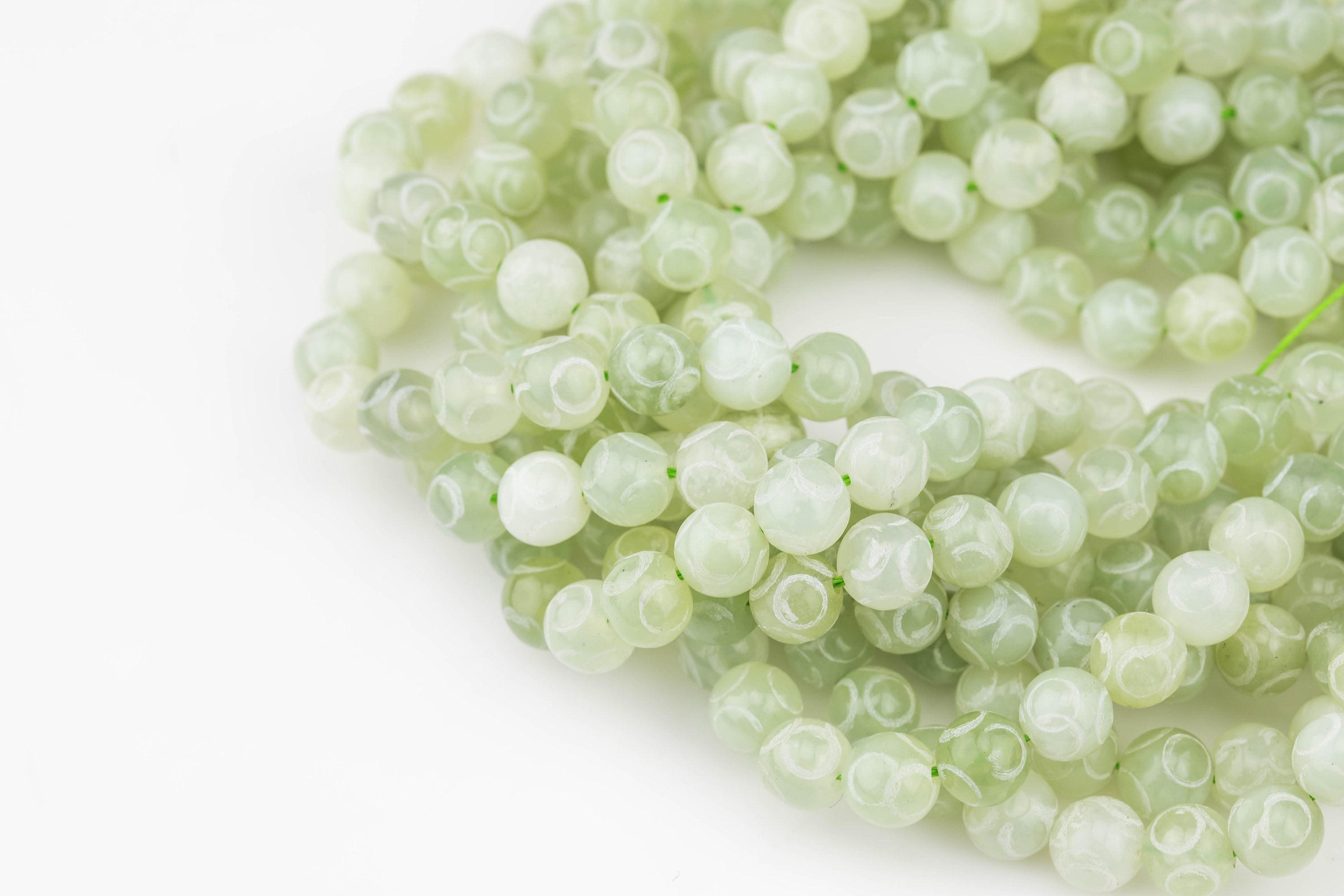 Hand Carved Jade Round Beads. A Quality -full Strand 15.5 Inch Strand ...