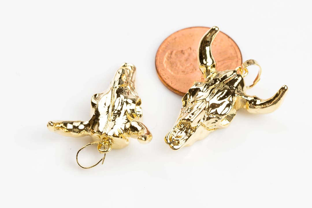 Tiny Texas Charm /full Gold/gunmetal Bull Cow Pendant /bull Face Charm ...