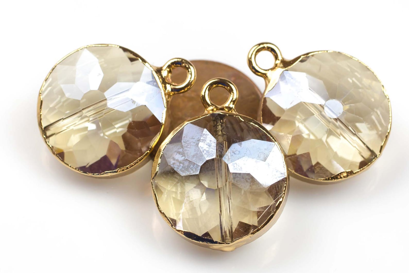Cute!! Gorgeous Champagne Wrapped Crystal Hydro Quartz Puffy Coin- 15mm ...
