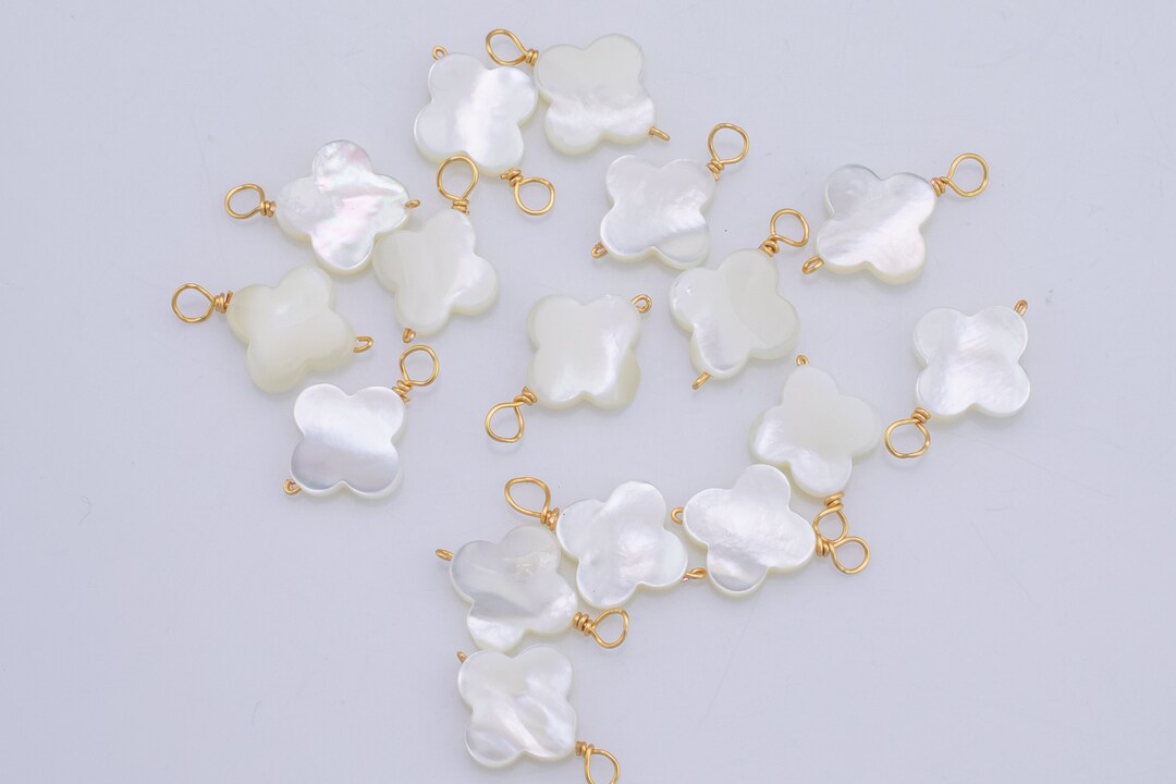 USA Gold Filled Shell Charms Drop Pendant Handmade- Clover Flower ...