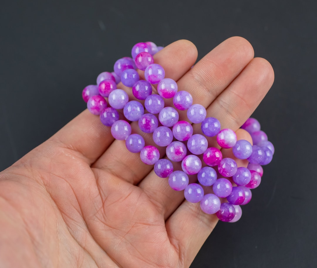 Lavender Purple Jade Bracelet Round Size 6mm and 8mm Handmade in USA ...