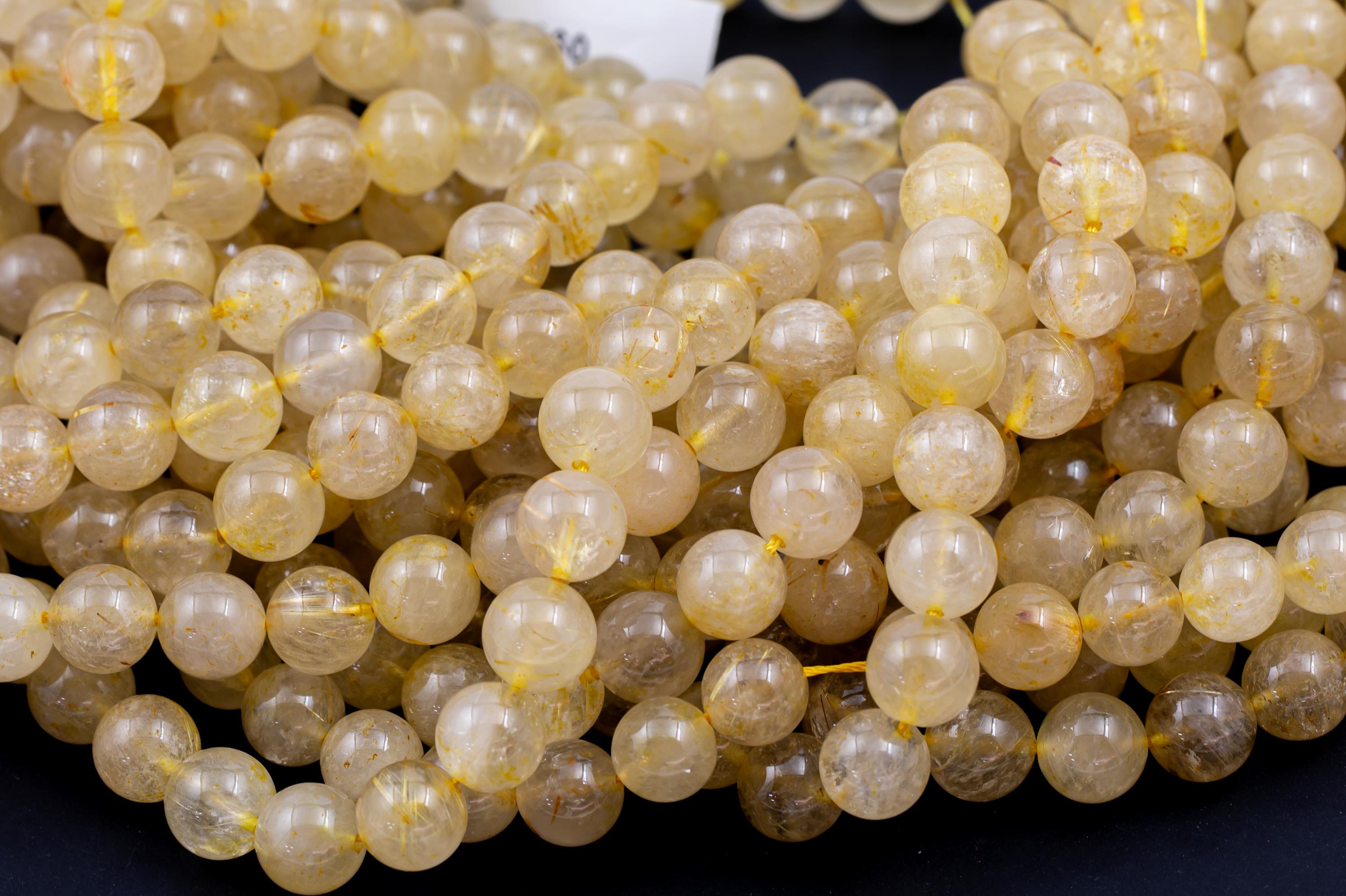 Natural Golden Rutile Quartz 4mm 6mm 8mm 10mm 12mm Round Gold Yellow ...