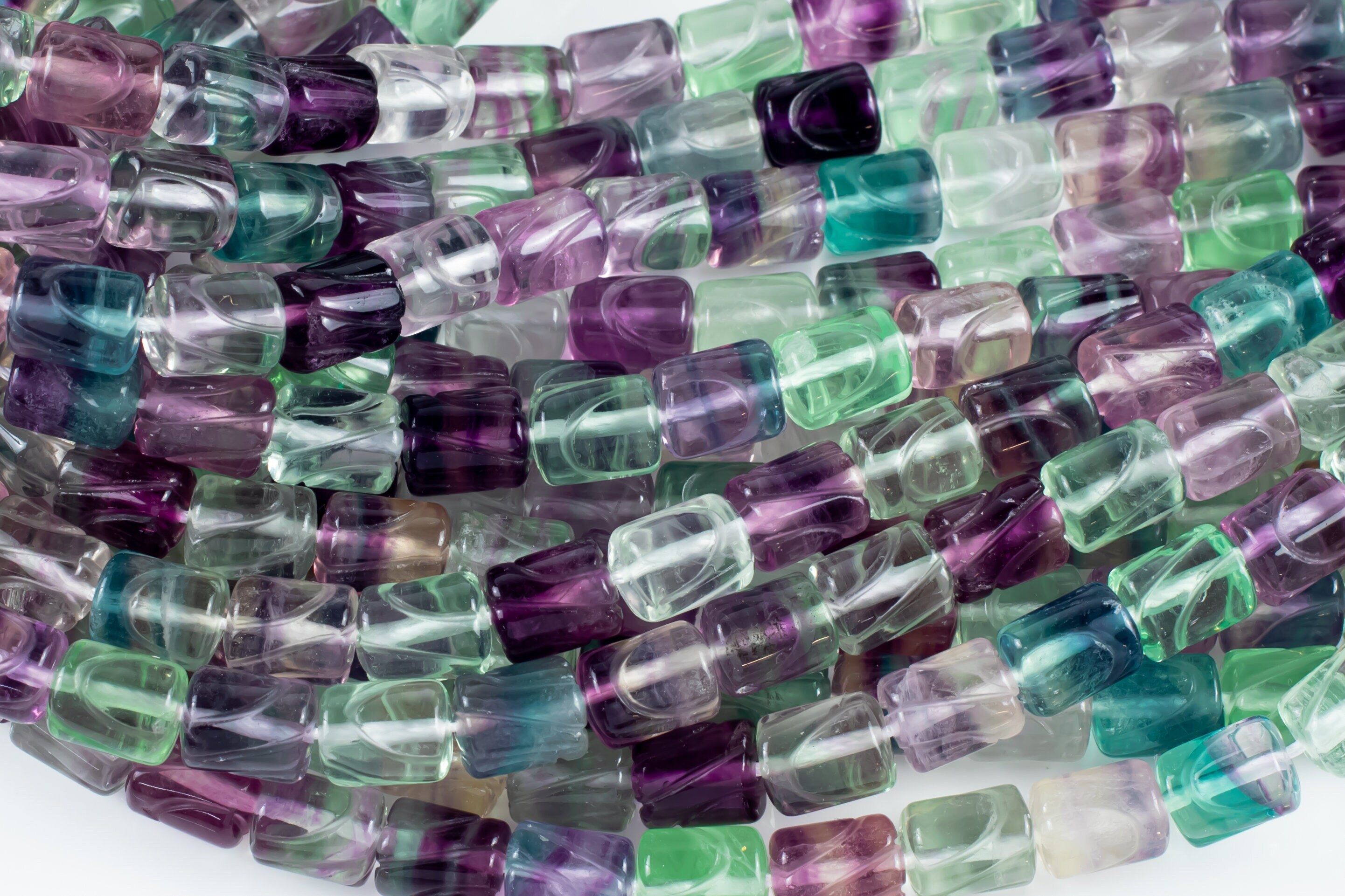 Natural Rainbow Fluoride Carved Barrel Full Strands-15.5 Inches-8x10mm ...