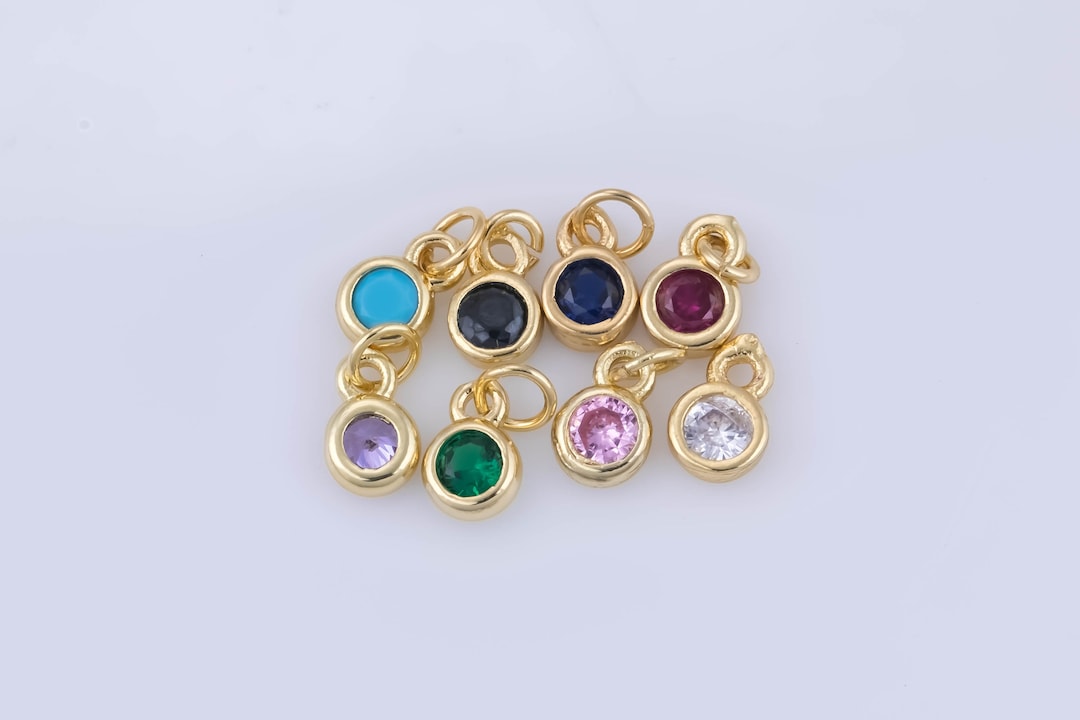 6pc 18k Gold Dainty Tiny Round Birthstone Charms- Assorted Colors -4mm ...