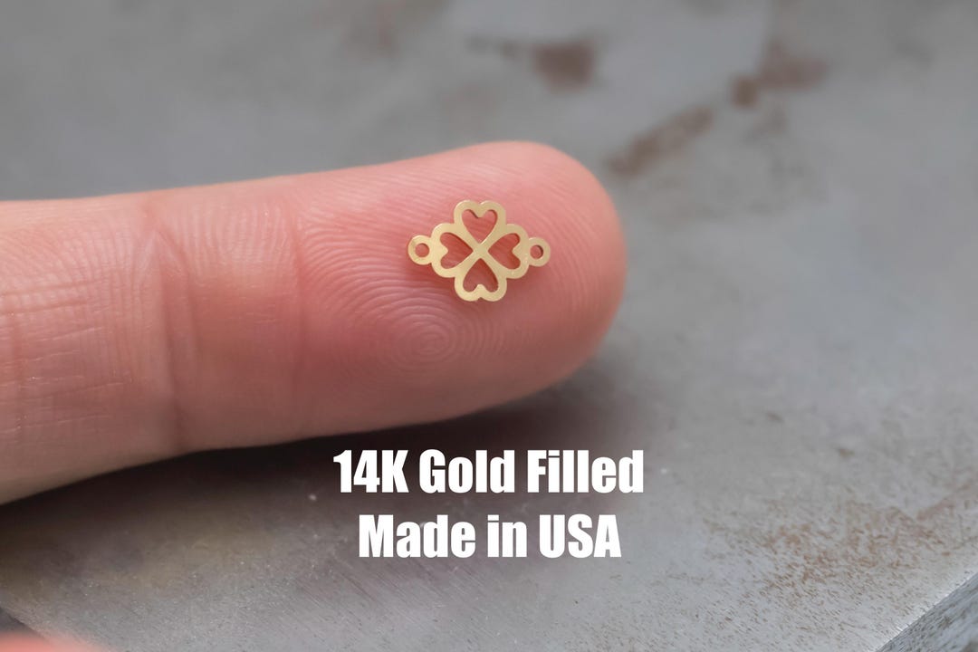 Four Leaf Clover Heart Connector Permanent Jewelry Connector 14kt Gold ...