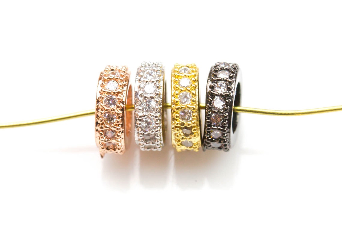 Cubic Zirconia Rhinestone Pave Single Roundel Rondelle Spacer | Etsy