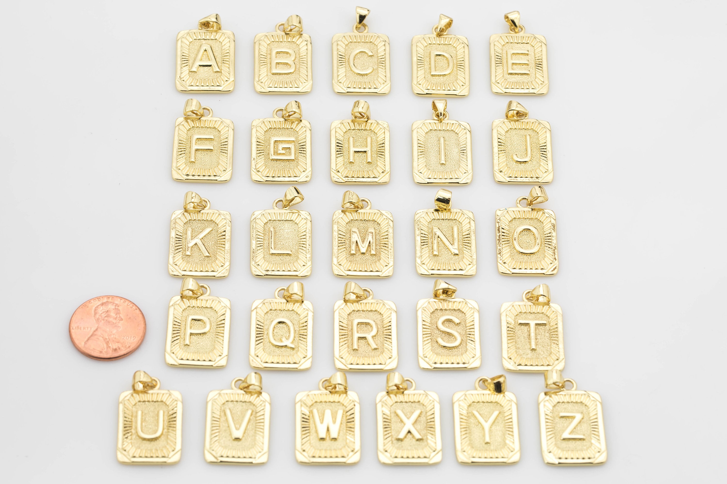 14k Gold Initial Tag Letter Charm A Z Alphabet Letter Drop - Etsy