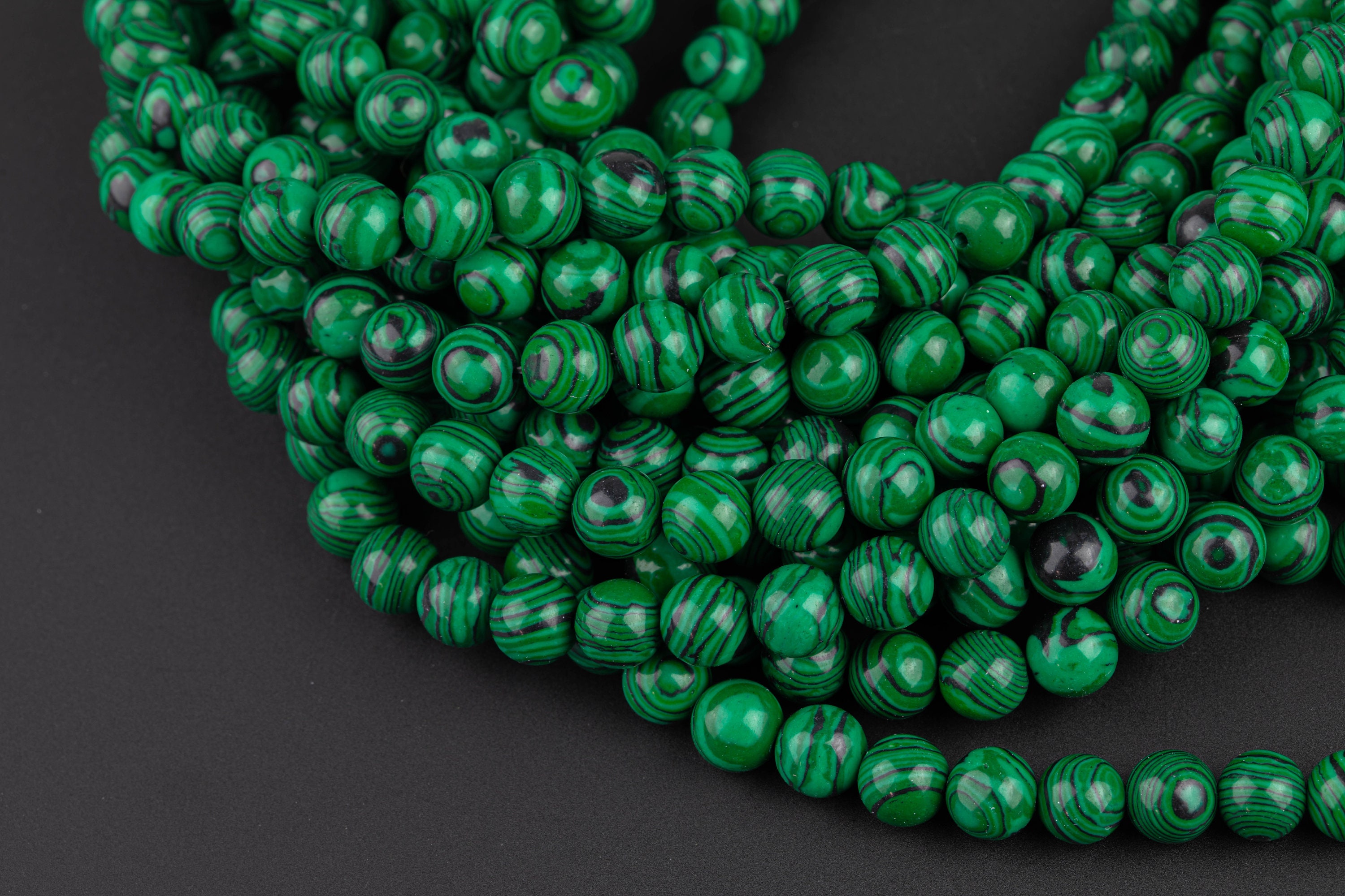 Reconstituted Malachite Smooth Round Sizes 6mm, 8mm, 10mm, 12mm- in ...