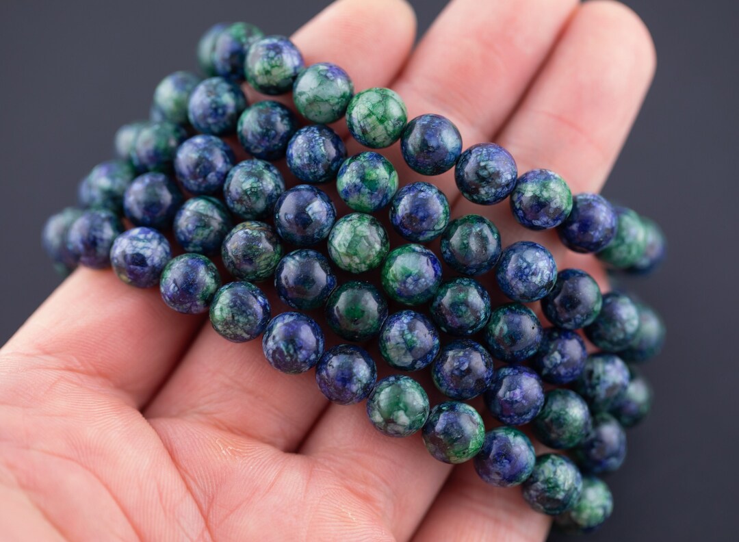 Azurite Bracelet Round Size 6mm and 8mm Handmade in USA Natural ...