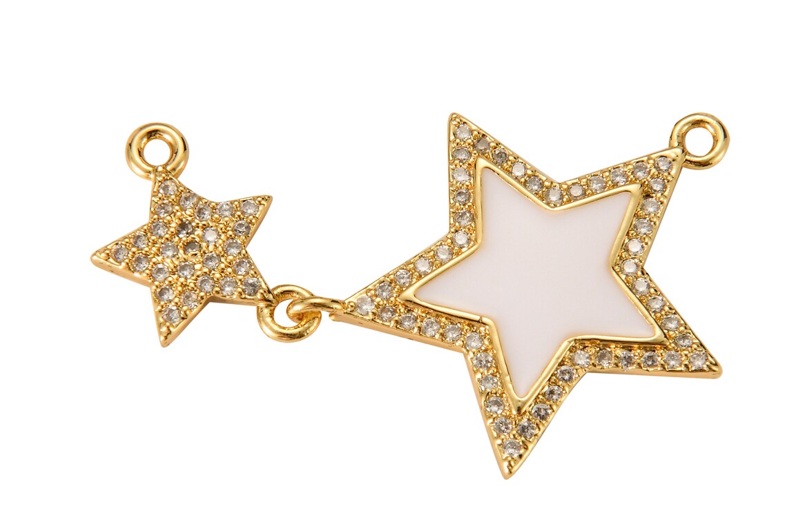 1 Pc 18k Gold Enamel Star Connector Diamond Rainbow CZ Drop Charm Cubic ...