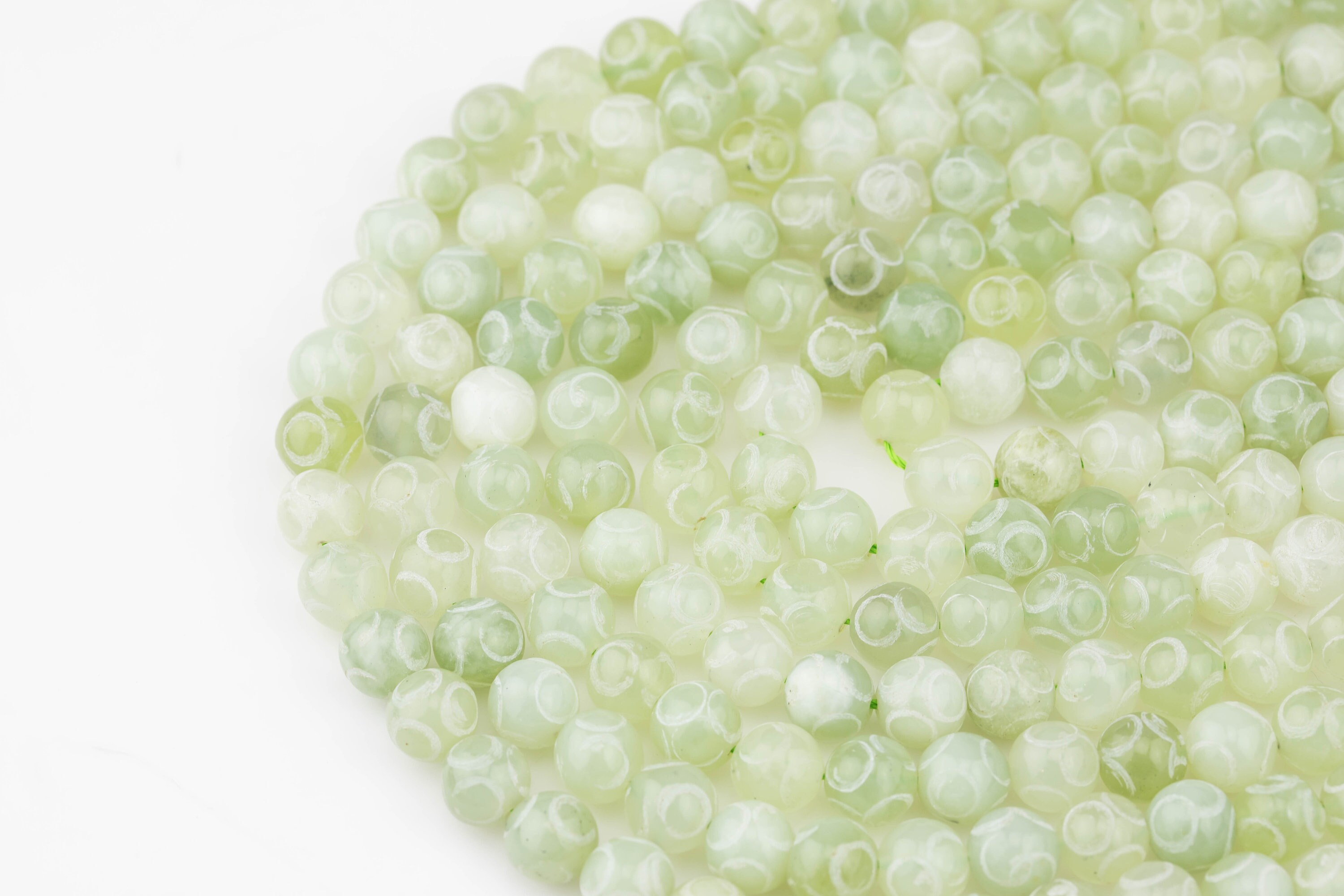 Hand Carved Jade Round Beads. A Quality -full Strand 15.5 Inch Strand ...