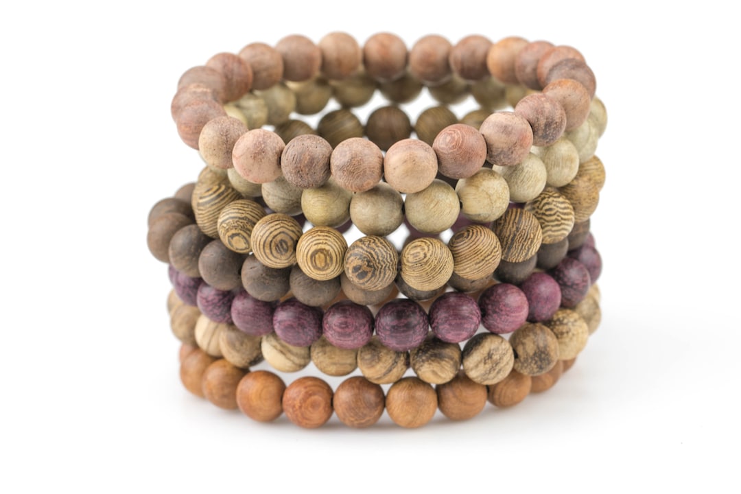 8mm Stackable Matte Finished Wood Bracelets - Handmade- on Strong Cloth ...