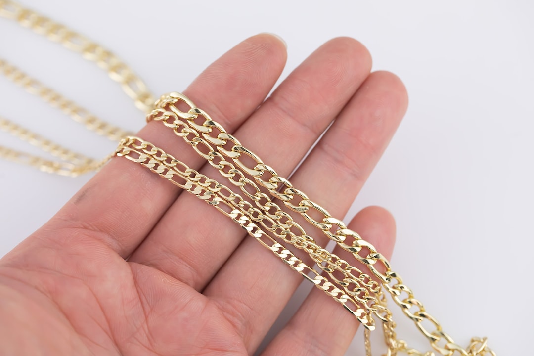 14k Gold Plated Figaro Italian Chain 3mm 4mm 5mm - Tarnish Resistant ...