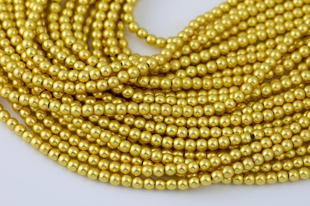 Gorgeous Matte Yellow Gold Hematite Smooth Round Loose Beads - Natural ...