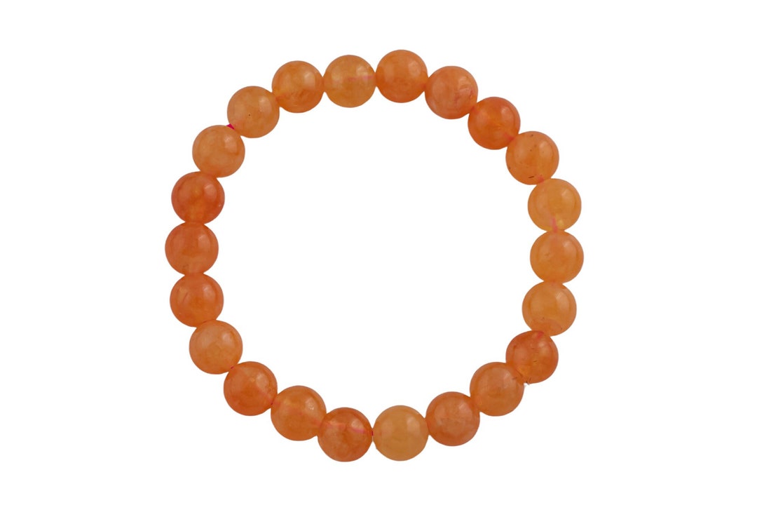 Orange Jade Bracelet Round Size 6mm and 8mm Handmade in USA Natural ...