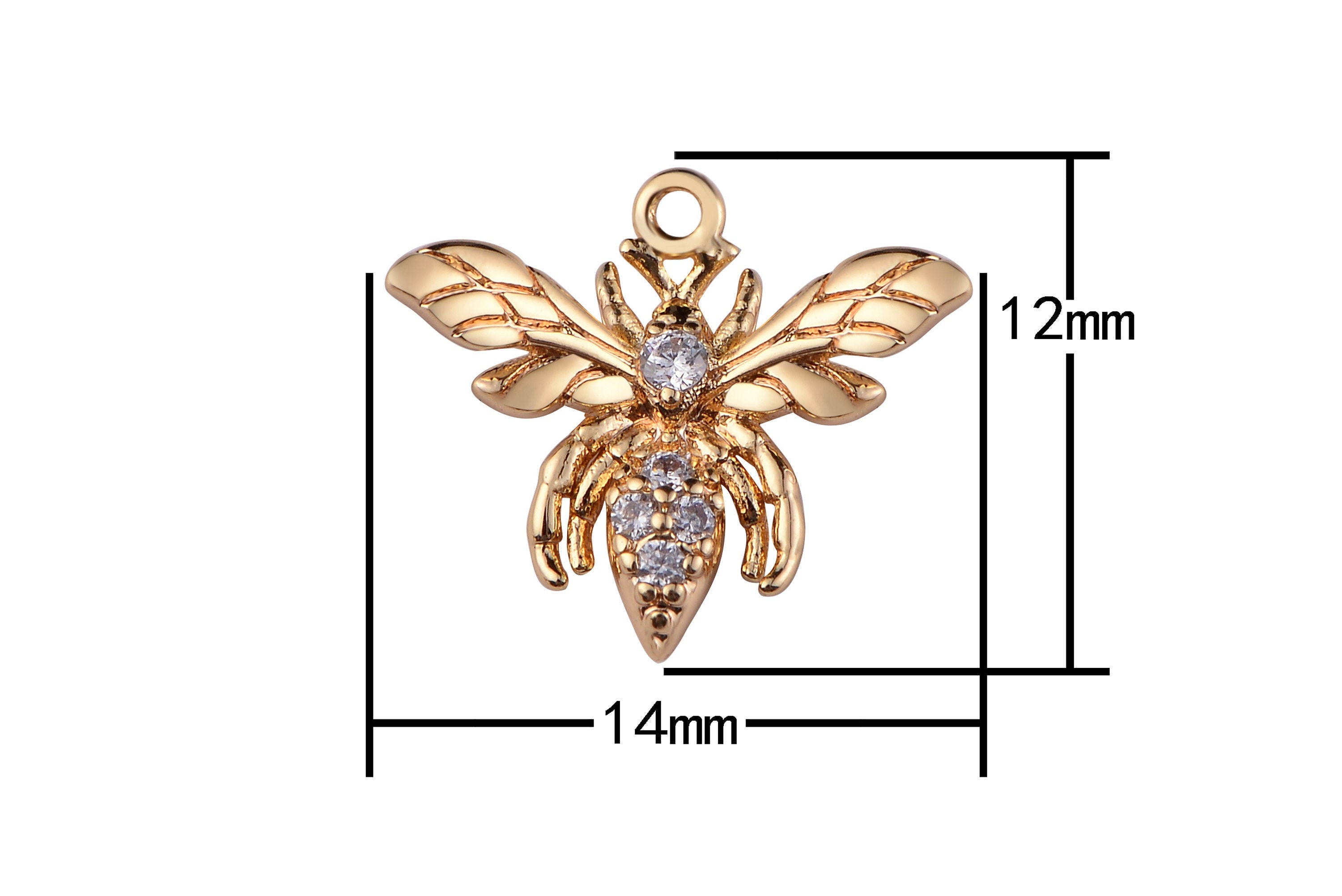 2pc 18kt Gold Bee Charm Gold Honeybee Pendant Queen Pendant-12x14mm- 2 ...