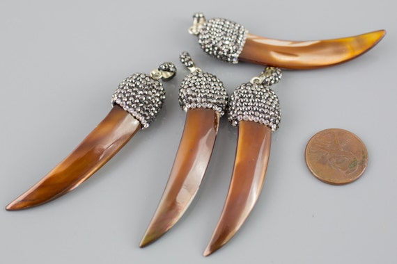 Pave Crystal Shell Set in Clay Pave MOP Horn - Etsy