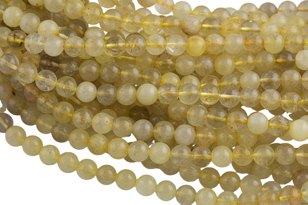 Natural Golden Rutile Quartz 4mm 6mm 8mm 10mm 12mm Round Gold Yellow ...