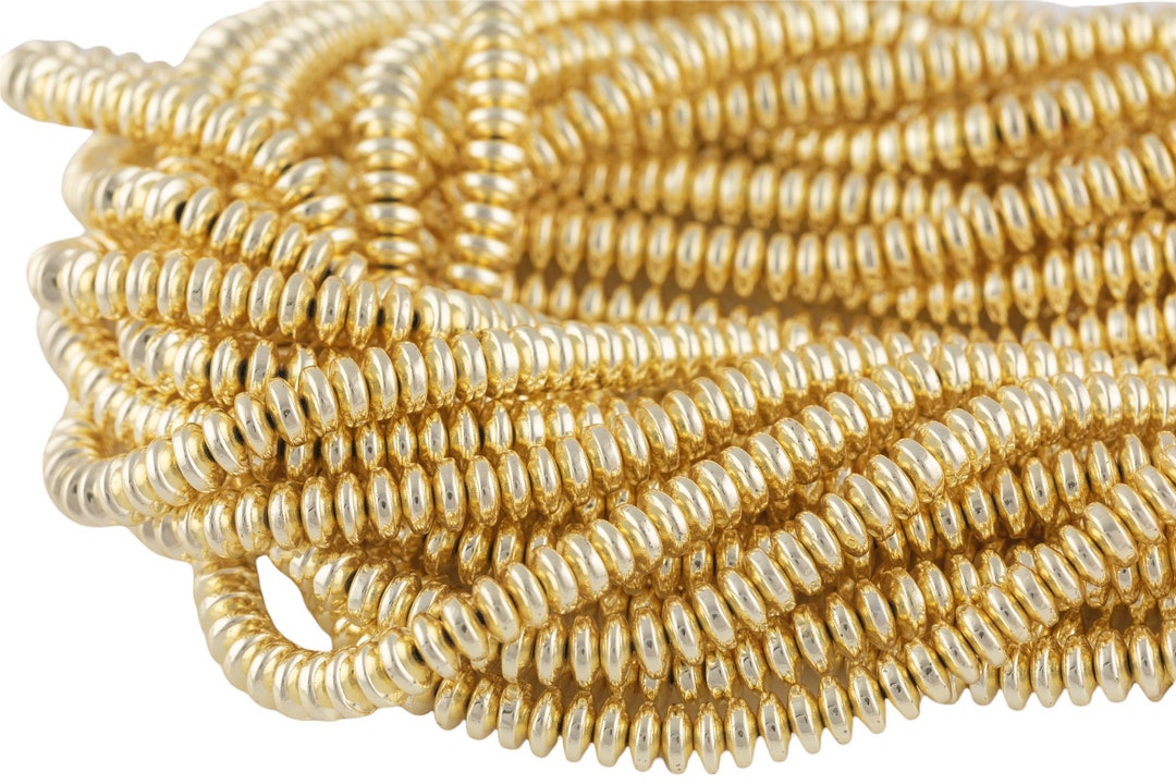 Light Gold Pyrite- Flat Edge Saucer Roundel- Hematite Strands- Light ...