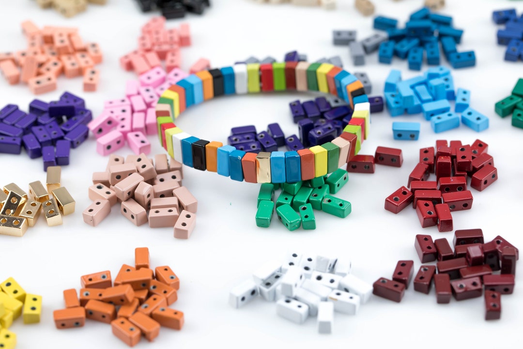 Enamel Beads, Rectangular 2-hole Beads for Rings or Bracelets, Trendy ...