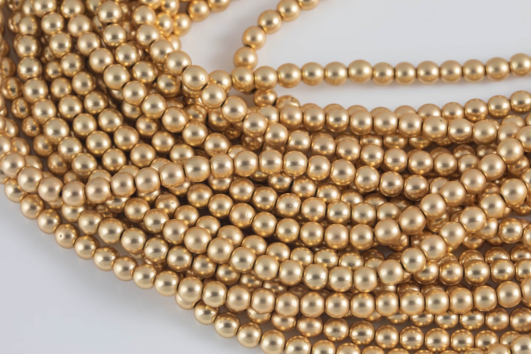 Gorgeous Matte Lite Gold Hematite Smooth Round Loose Beads - Natural ...