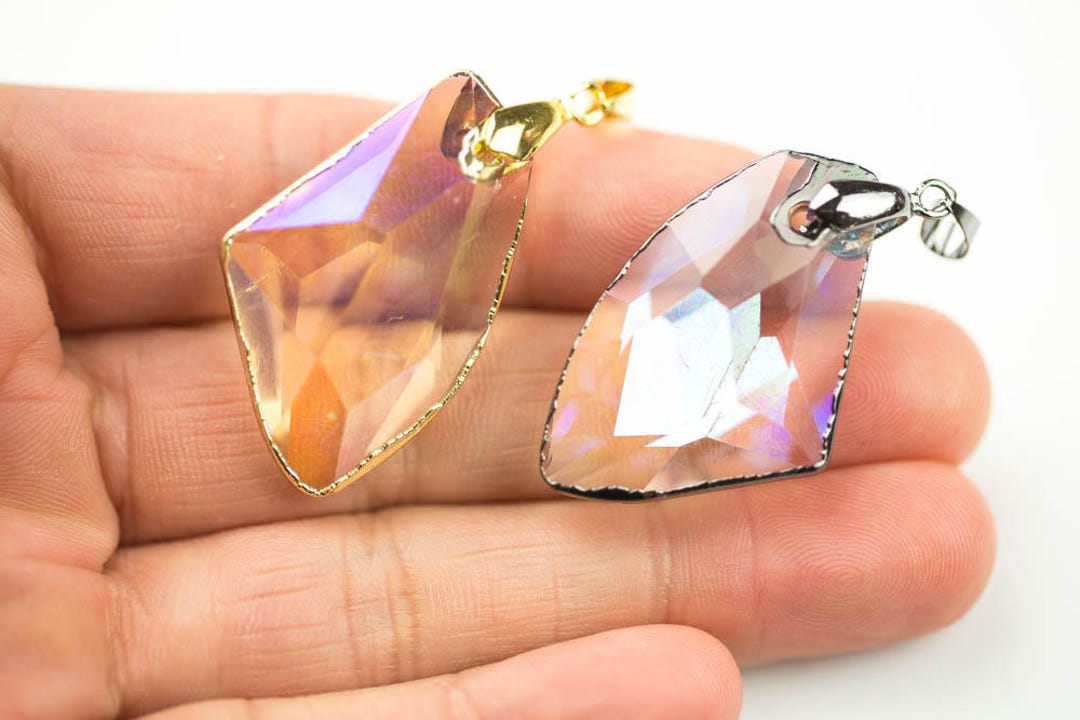 Champagne Crystal Wrapped Trapezoid in Gold and Gunmetal Pendants- 24 ...